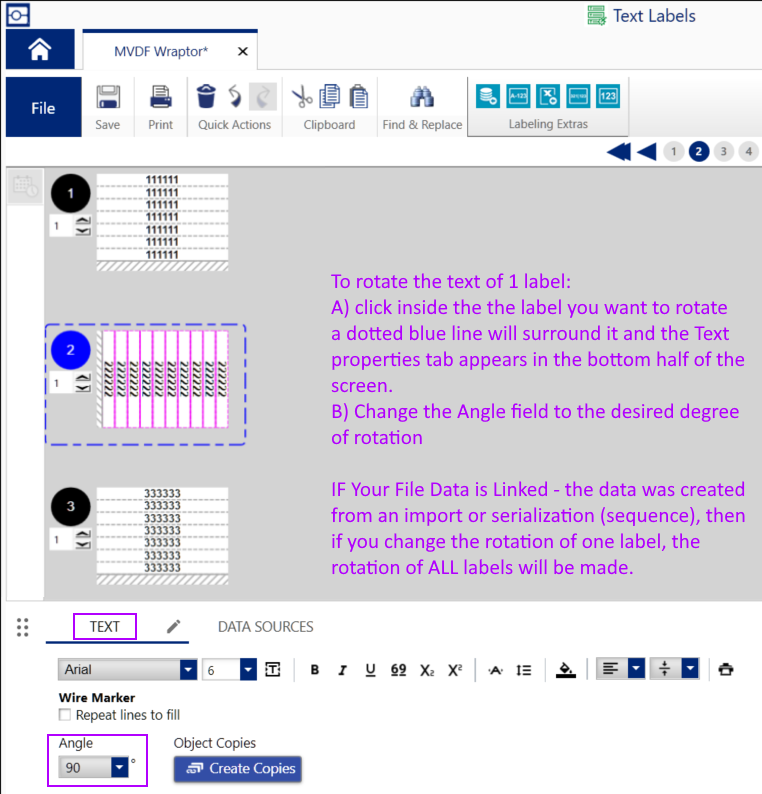 BWS Text Labels App: How to Rotate Text. Note, individual labels cannot ...